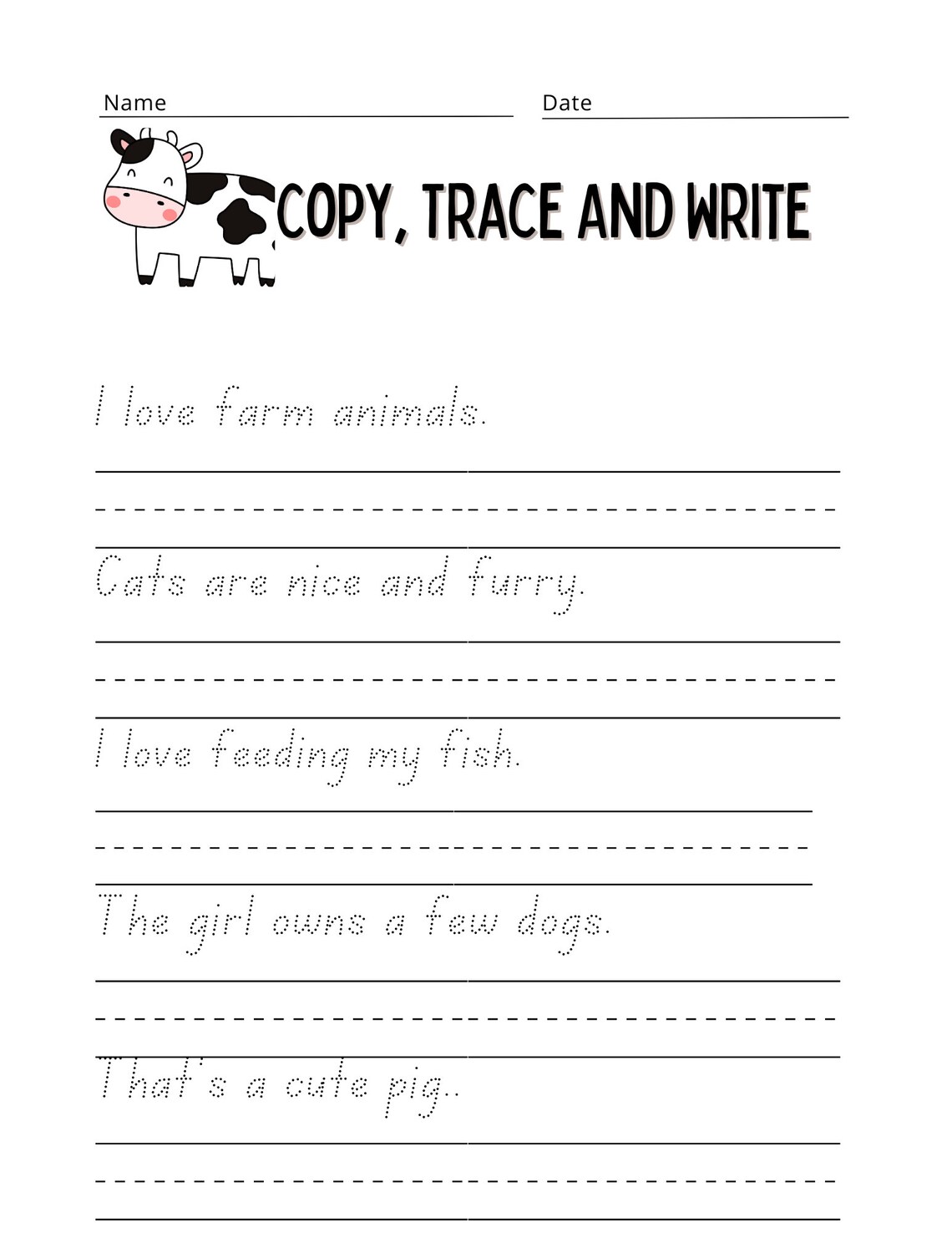 26 Pages Copy and Trace Worksheets, Easy Download, Practice Worksheets ...