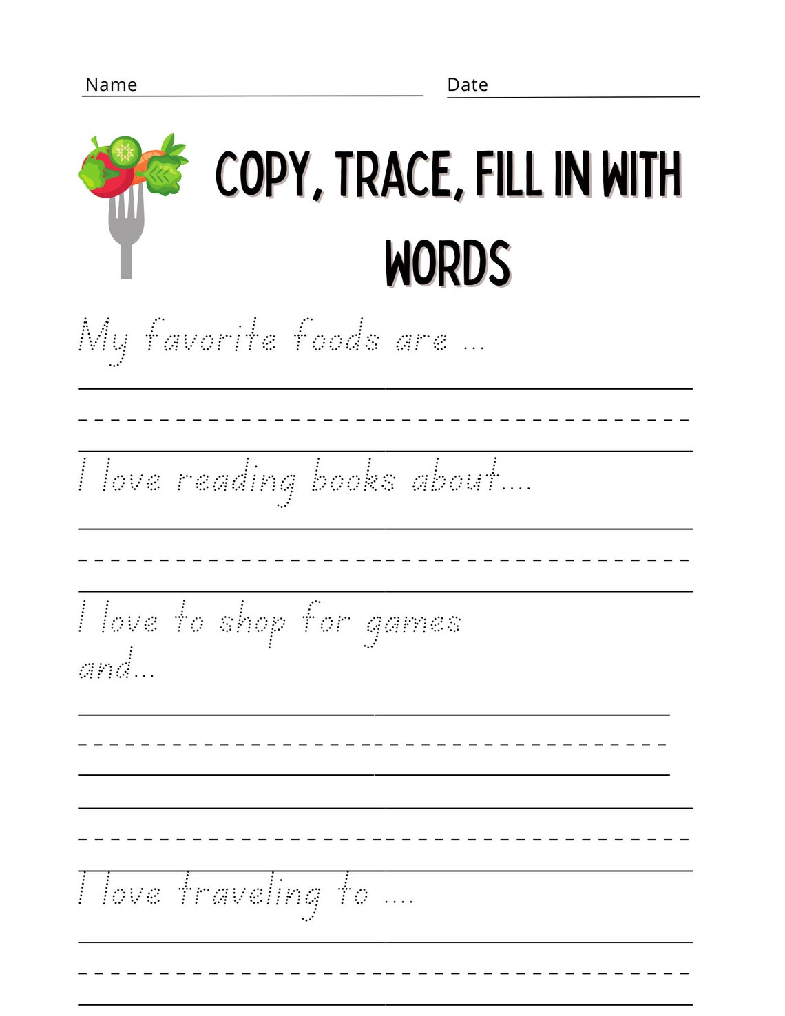 35 Printable Trace and Write Worksheets, for Kindergarden to Early ...