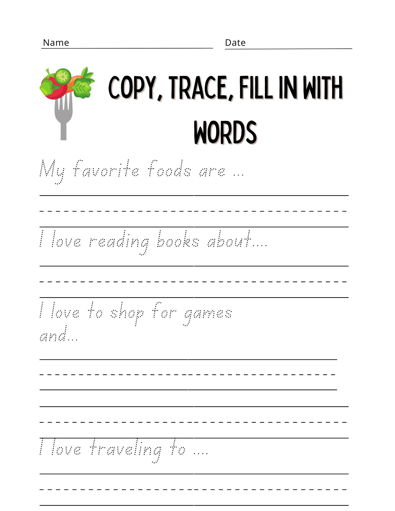 35 Printable Trace and Write Worksheets, for Kindergarden to Early ...