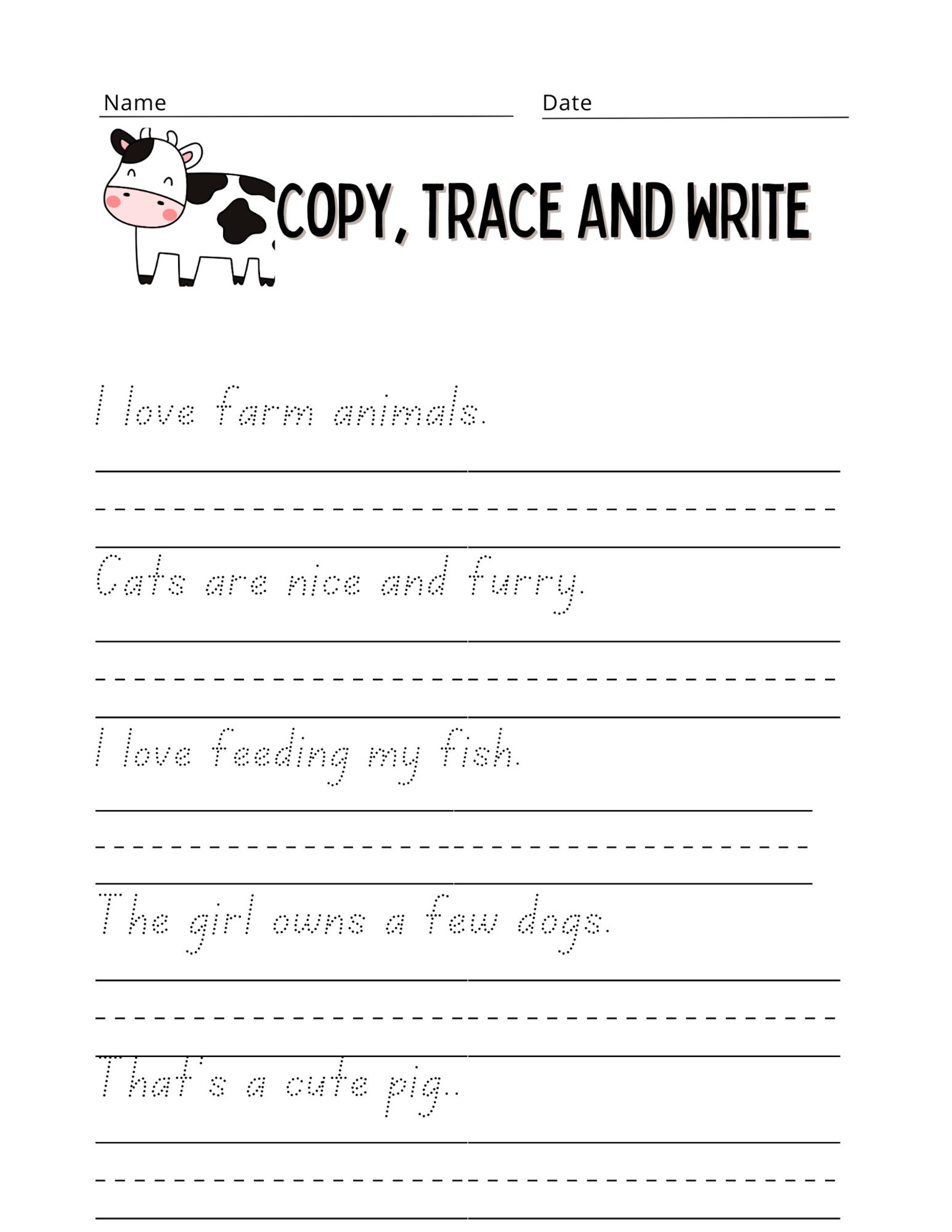 35 Printable Trace and Write Worksheets, for Kindergarden to Early ...