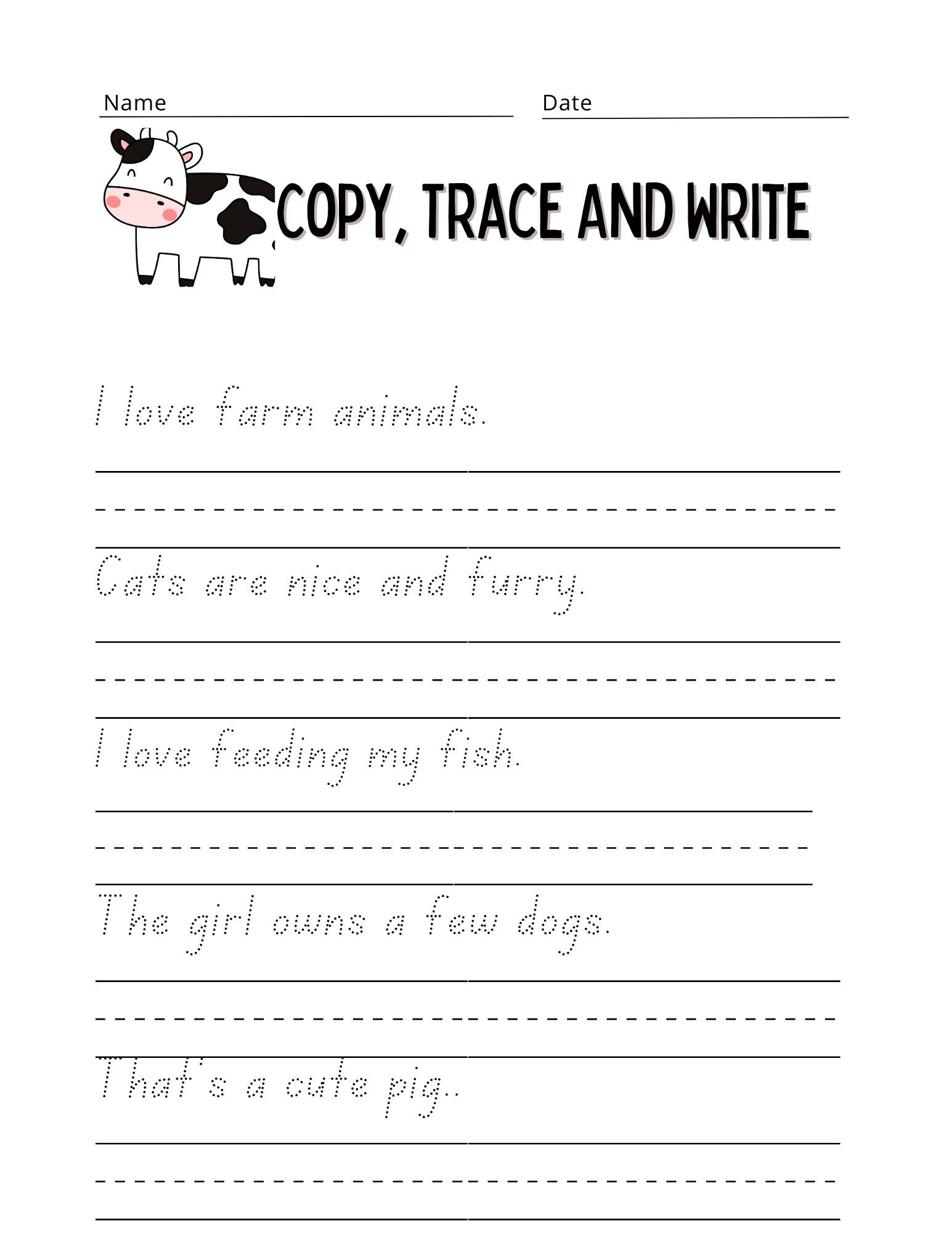 35 Printable Trace and Write Worksheets, for Kindergarden to Early ...