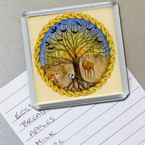 Celtic Forest Magnet, Large Square Woodland Animal Fridge Magnet With ...
