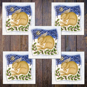 Snowy Brown Hare Christmas Card, Winter Solstice Pagan Yuletide ...