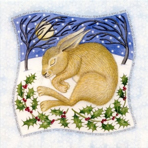 Snowy Brown Hare Christmas Card, Winter Solstice Pagan Yuletide ...