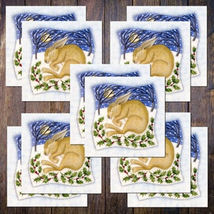 Snowy Brown Hare Christmas Card, Winter Solstice Pagan Yuletide ...