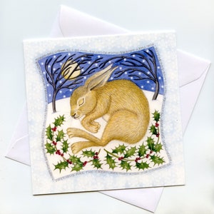 Snowy Brown Hare Christmas Card, Winter Solstice Pagan Yuletide ...