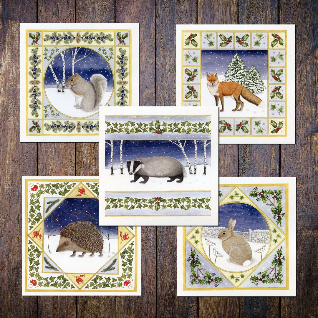 Pack Winter British Animals Christmas Cards, Winter Solstice Pagan ...