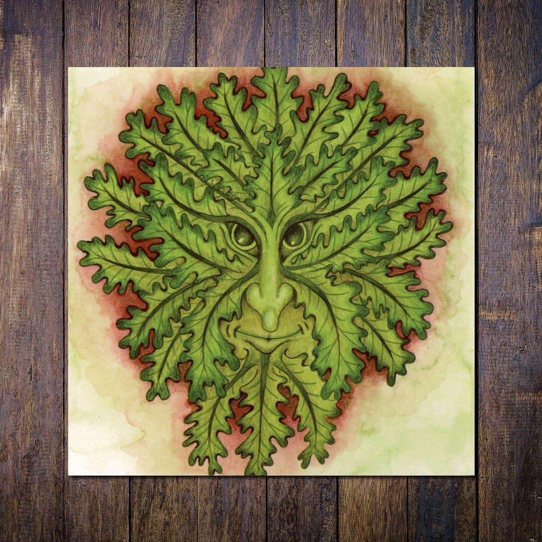 Summer Green Man Card, Greenman Square Blank Celtic Greetings Card, Oak ...