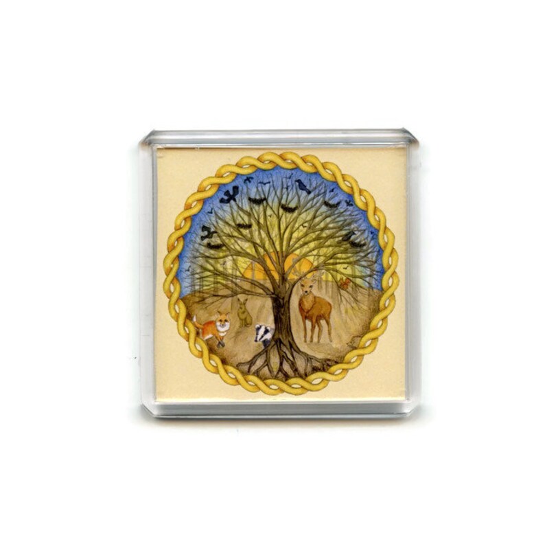 Celtic Forest Magnet, Large Square Woodland Animal Fridge Magnet With ...