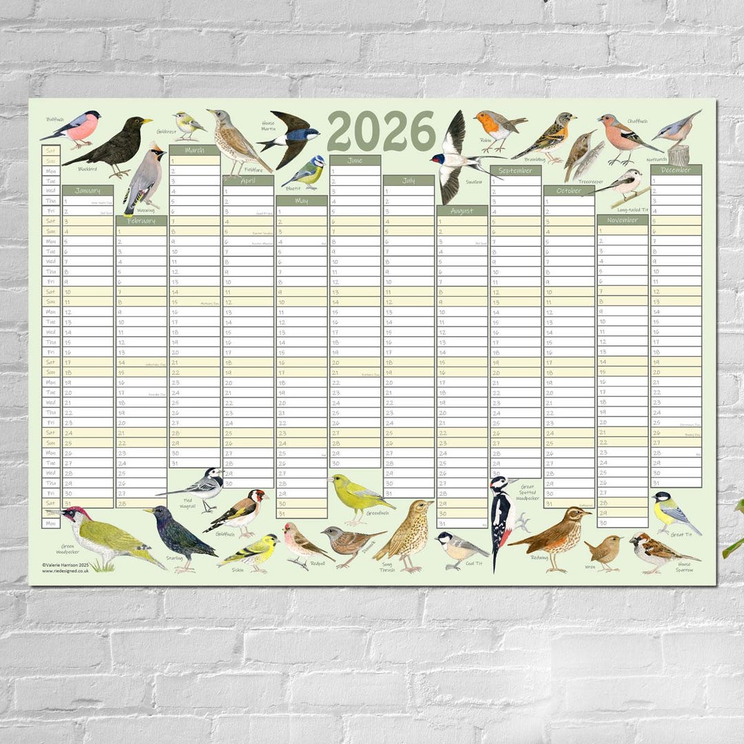 A2 Garden Birds 2026 Year Wall Planner, Nature Calendar, Birds Chart ...