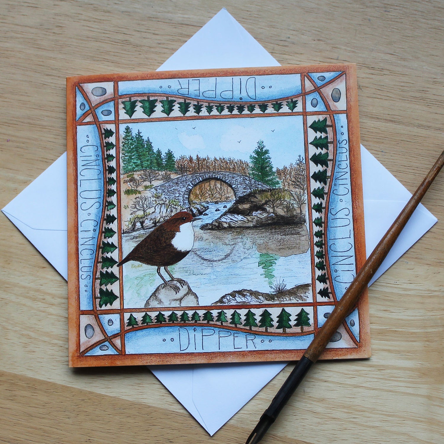 Dipper Card, Blank Square Greetings Card Featuring Bird at the Roman ...