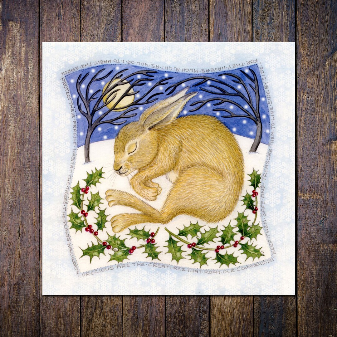 Snowy Brown Hare Christmas Card, Winter Solstice Pagan Yuletide ...