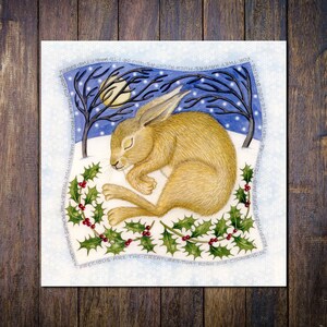 Snowy Brown Hare Christmas Card, Winter Solstice Pagan Yuletide ...