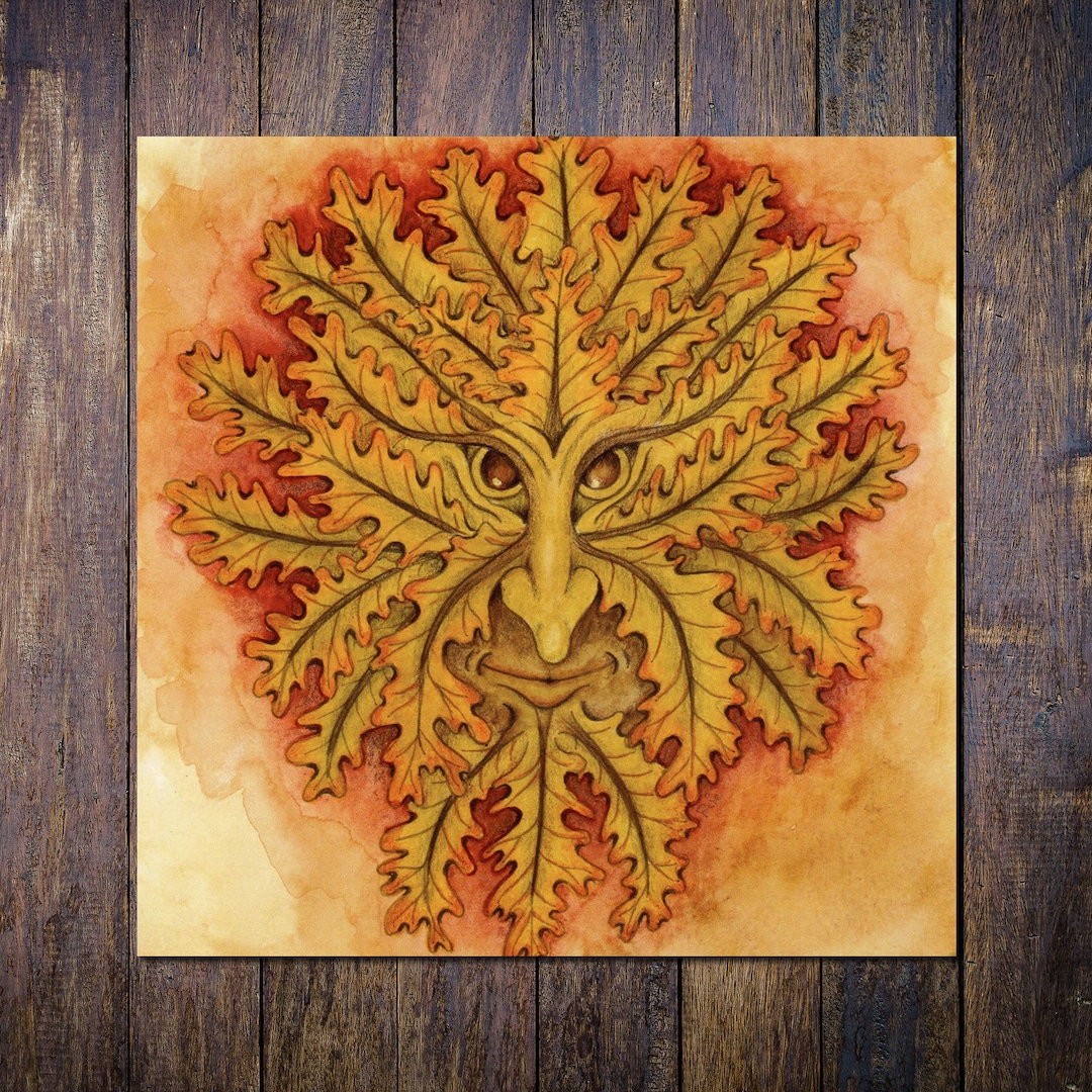 Autumn Green Man Card, Greenman Square Blank Celtic Greetings Card, Oak ...