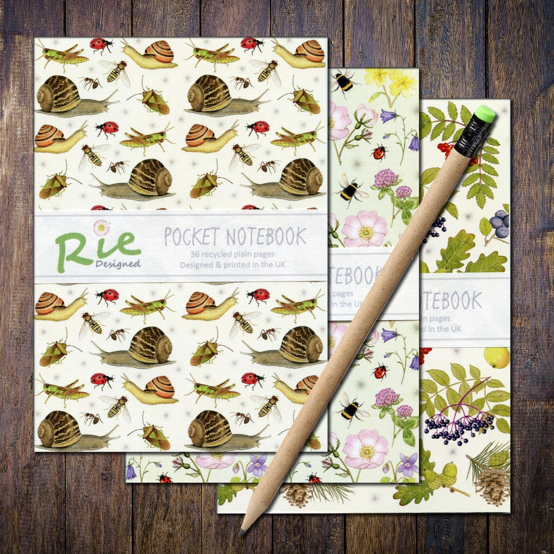 Wild Flowers, Tree Leaves & Minibeast A6 Notebooks, Recycled Plain ...