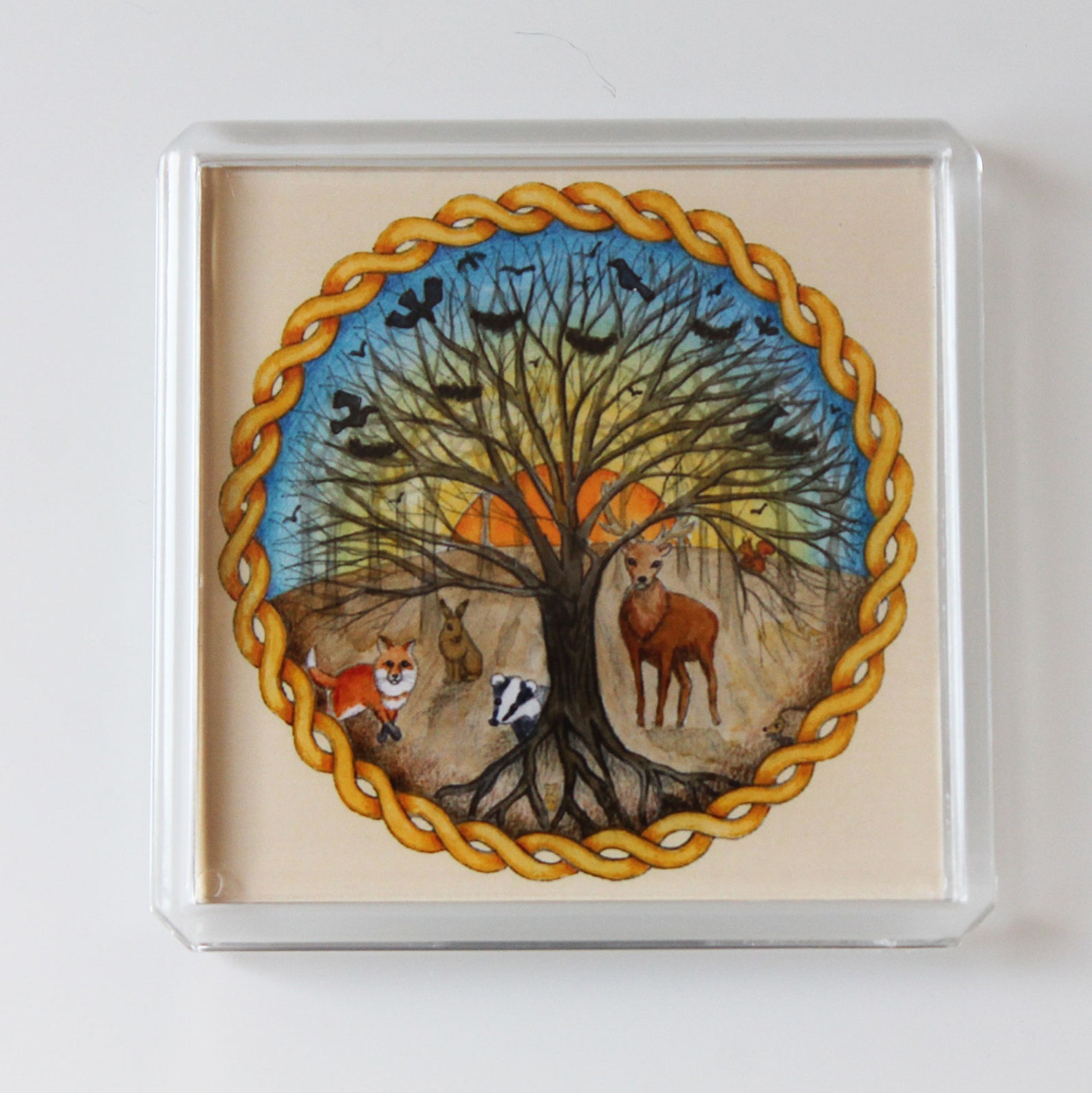 Celtic Forest Magnet, Large Square Woodland Animal Fridge Magnet With ...