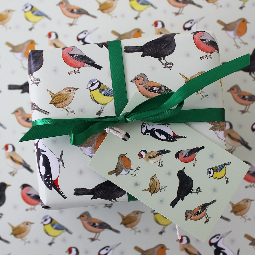 British Garden Birds Wrapping Paper Bird Bluetit Robin Wren Blackbird ...