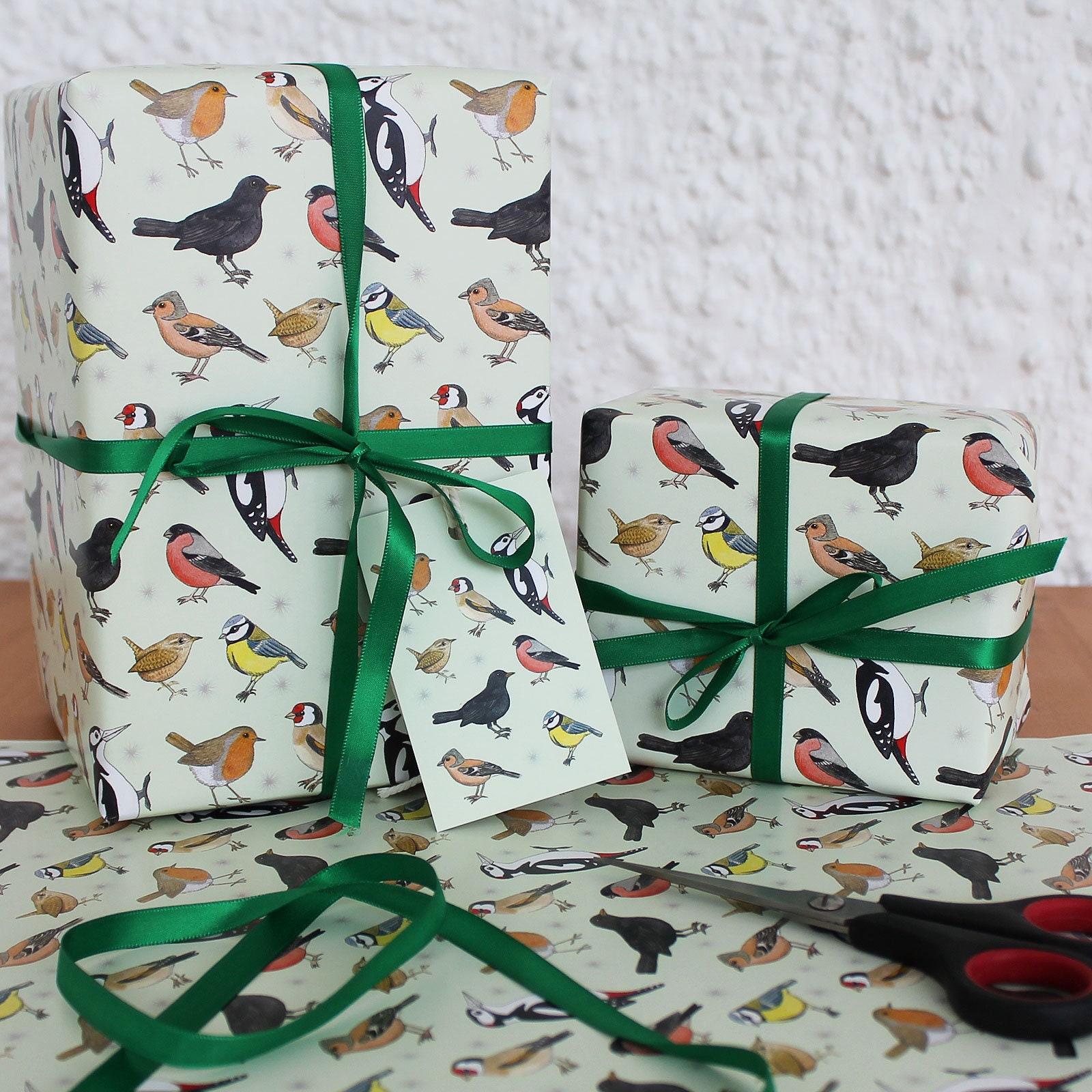 British Garden Birds Wrapping Paper Bird Bluetit Robin Wren Blackbird ...