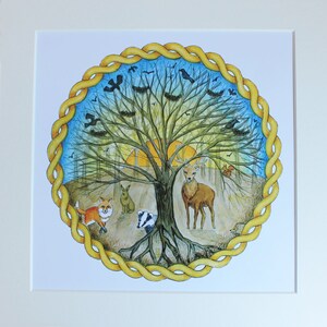 Celtic Forest Mounted Print, Woodland Animals Large Square Artwork ...