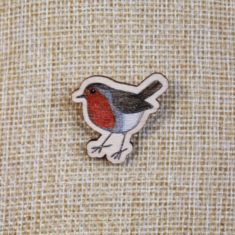 Robin Brooch Wooden Garden Bird Wood Pin Badge Robin | Etsy