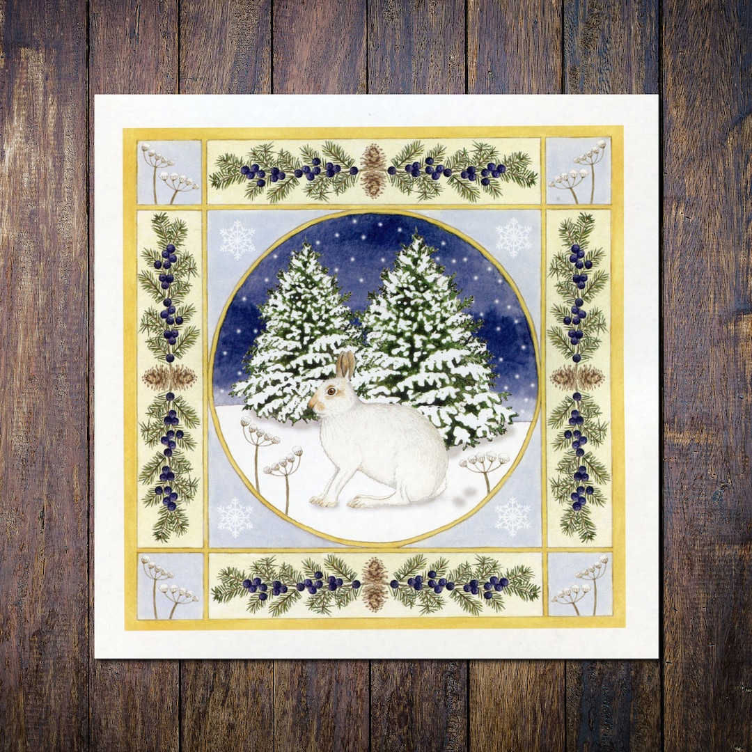 Winter Mountain Hare Christmas Card Winter Solstice Pagan - Etsy