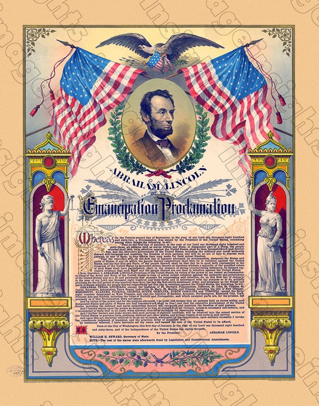 Abraham Lincoln Emancipation Proclamation Color Lithograph 11" X 14 ...