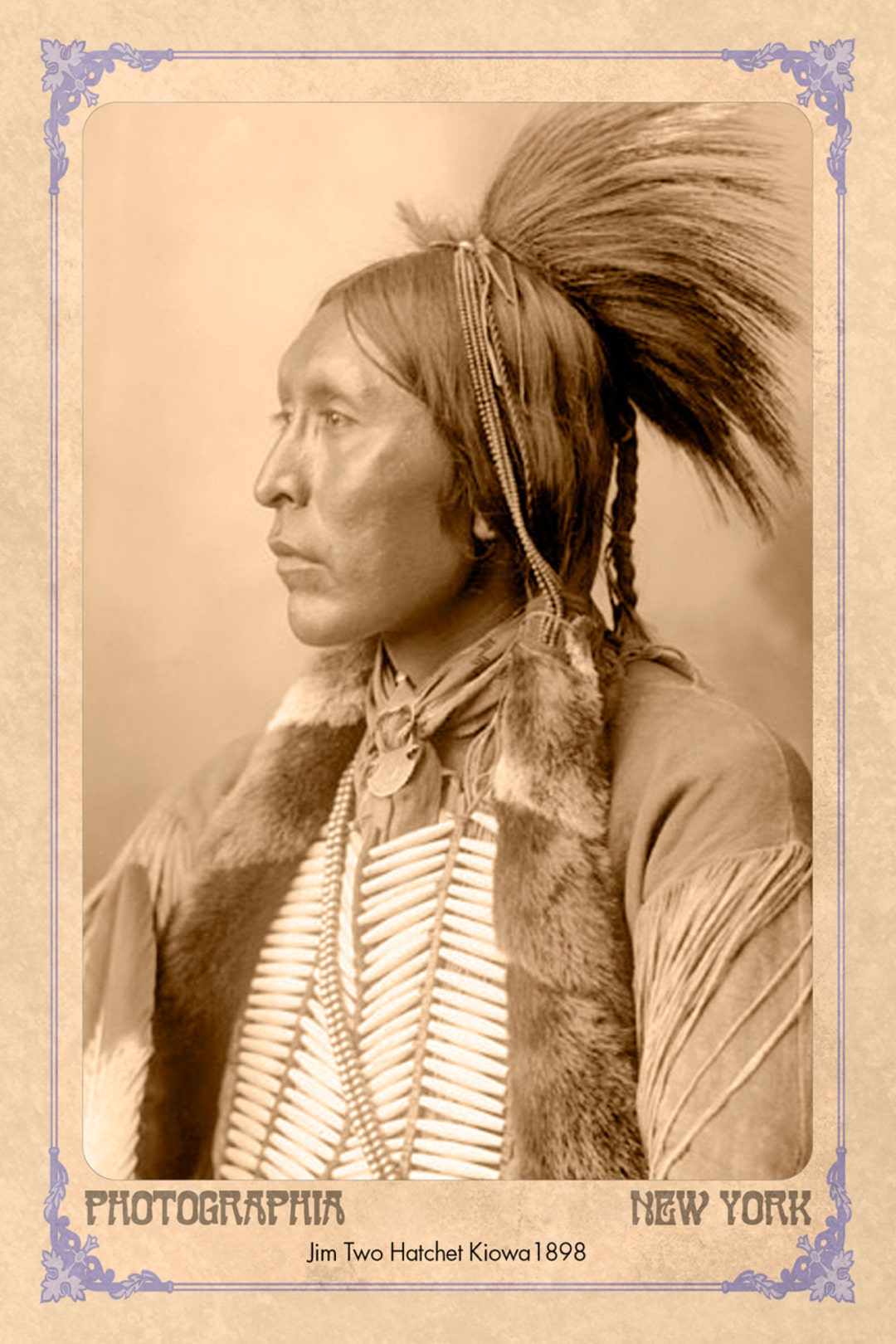 Jim Two Hatchet Kiowa 1898 Cabinet Card Photograph Reprint Vintage CDV ...