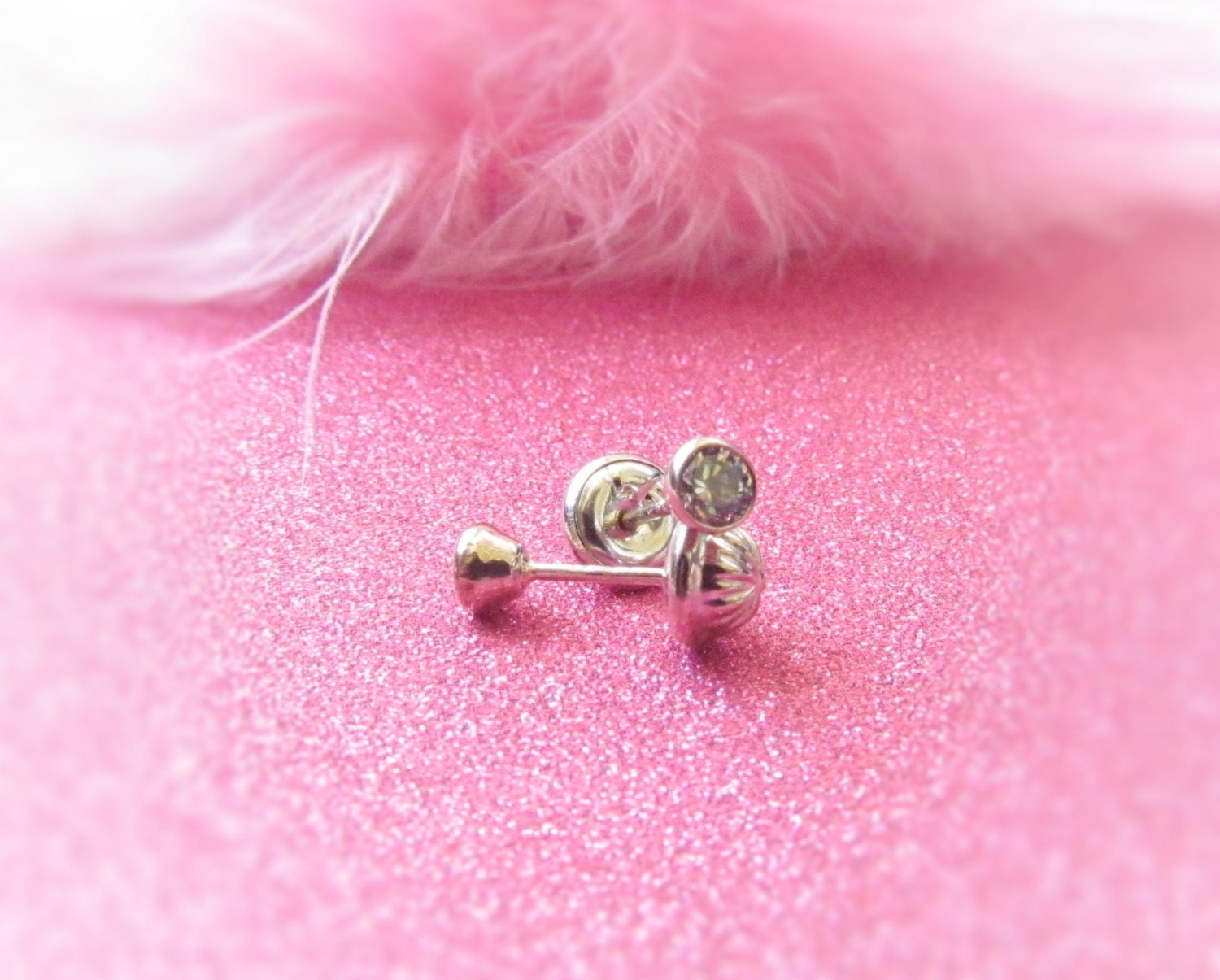 18k Gold Screw Back Studs With Crystal for Babies or Newborns; Safe ...