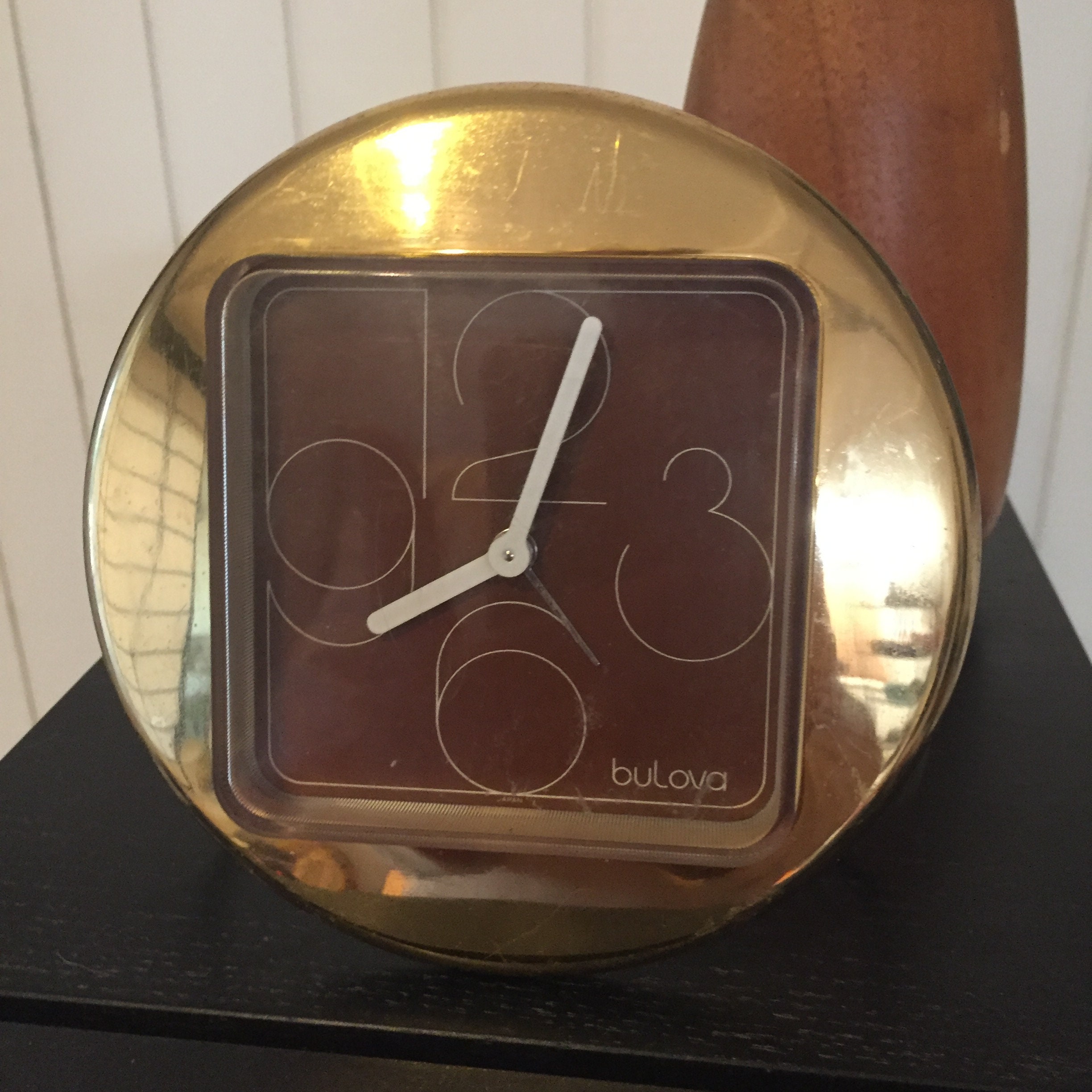 Vintage Modern Bulova Mechanical Brass Portable Alarm Clock Mod ...