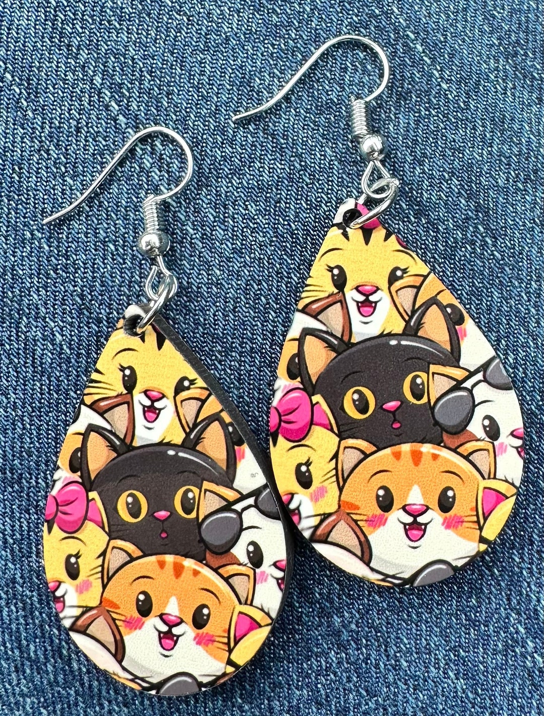 Cute Cat Teardrop Earrings, Cat Jewelry, Earrings for Cat Lovers, Cat ...