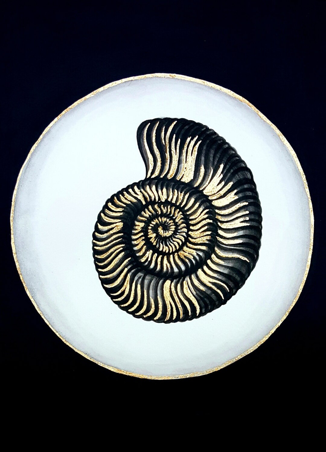 Original Ammonite Fossil Painting in Acrylic, Watercolor, and Gold Leaf ...