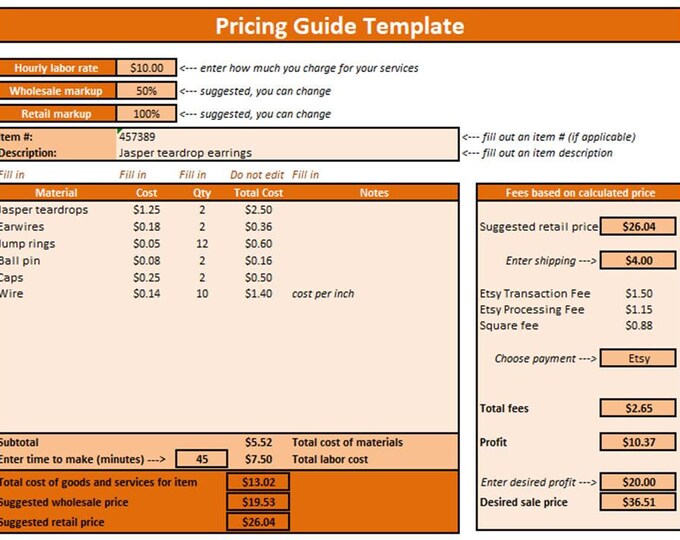 Etsy Pricing Guide, Excel Template Spreadsheet, Calculate Processing ...