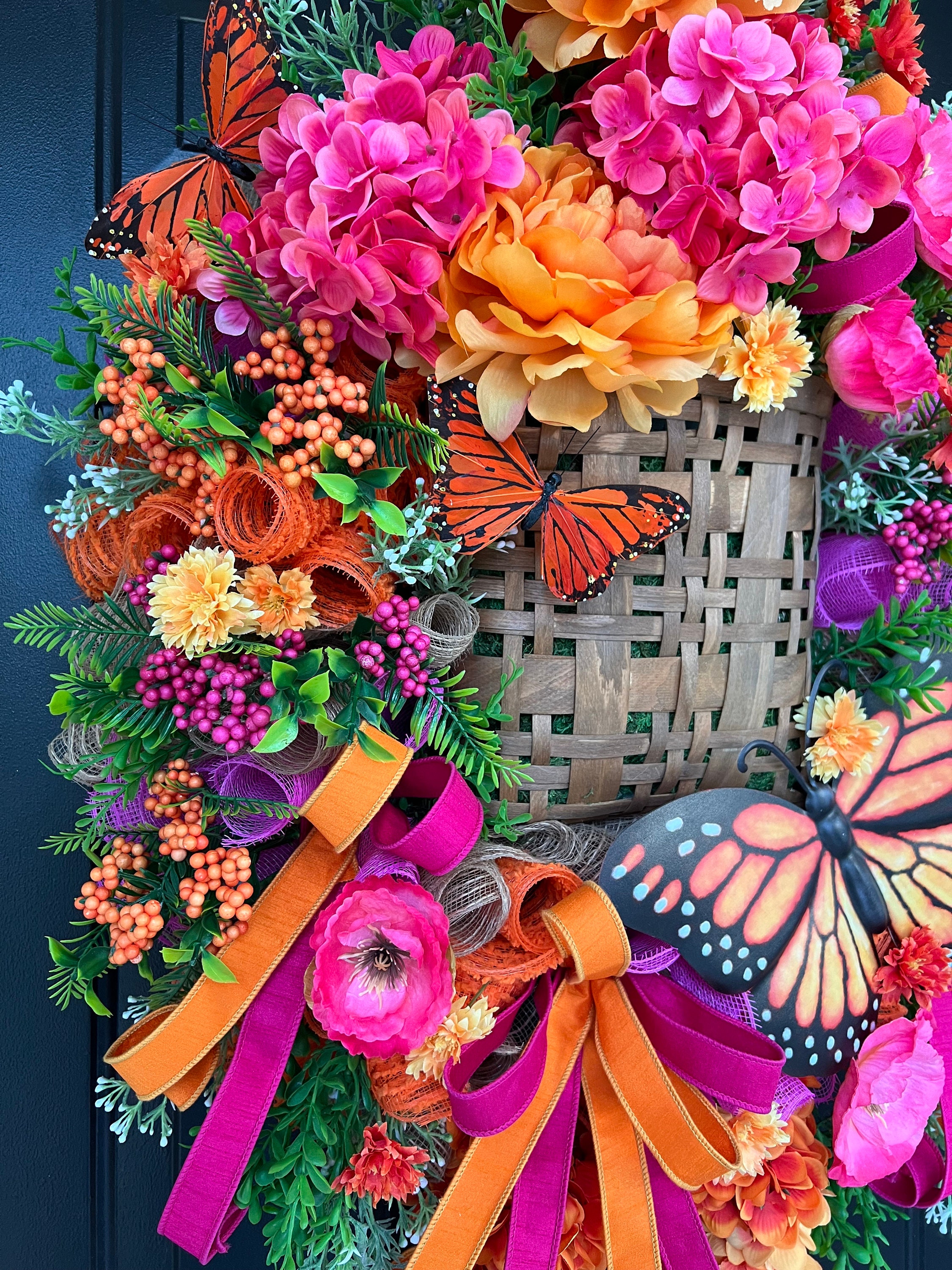 Summer Monarch Butterfly Wreath for Front Door, Everyday Floral Wreath ...