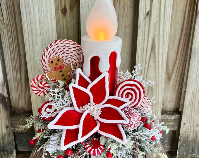 Peppermint Christmas Centerpiece, Christmas Candle Arrangement ...
