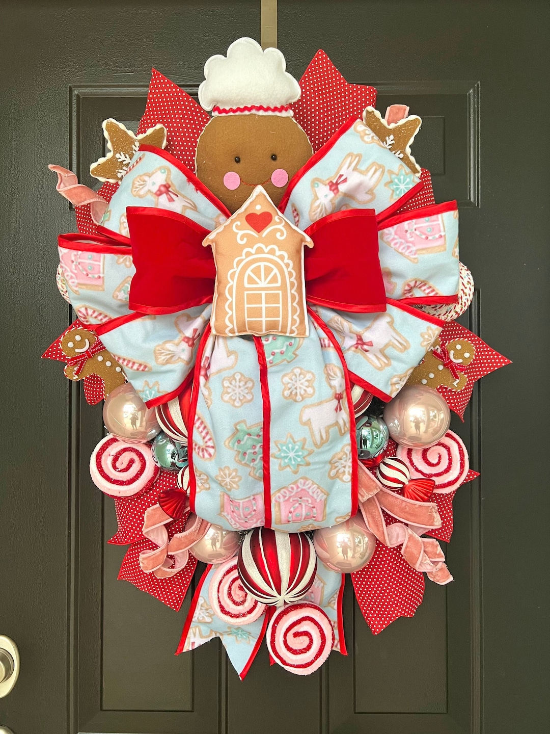 Gingerbread Wreath for Front Door, Christmas Wreath, Gingerbread Decor ...