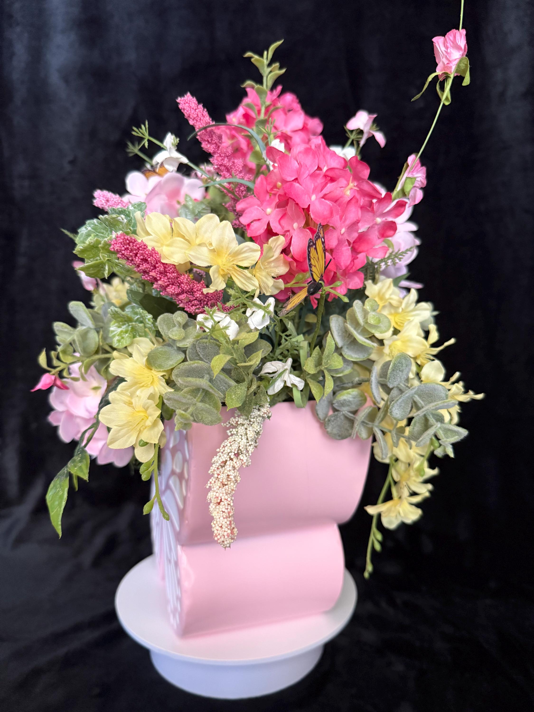 Butterfly Floral Arrangement: Pink Hydrangea Centerpiece in Butterfly ...
