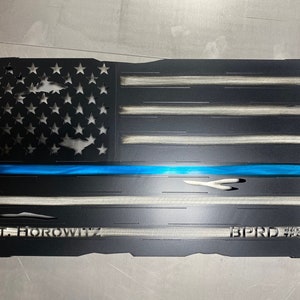 Personalized Police Officer American Metal Flag, Thin Blue Line ...