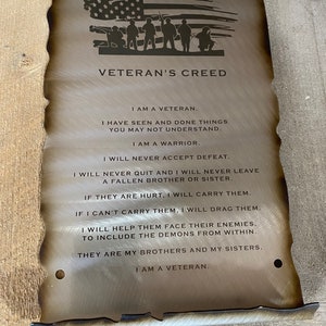 Veterans Creed Metal Scroll, Veteran Gift, Fourth of July, Memorial Day ...