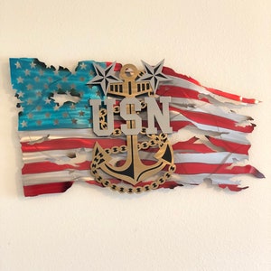 Master Chief Navy American Flag Officially Licensed, Tattered Flag, USN ...