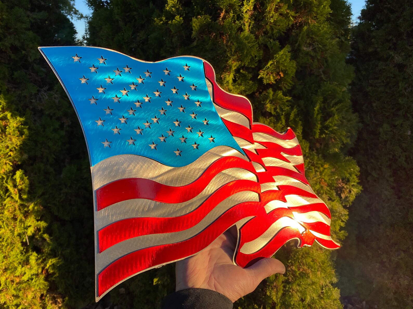 Wavy American Flag, Metal Flag, Patriotic Metal Decor, Steel Flag ...