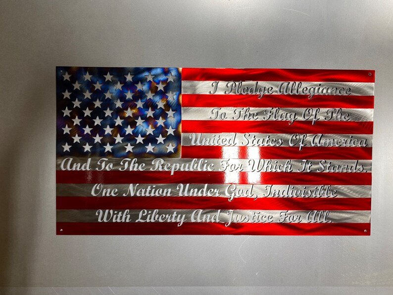 Pledge of Allegiance Metal Flag With Cursive Text American - Etsy