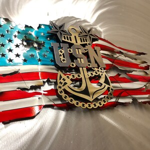 Master Chief Navy American Flag Officially Licensed, Tattered Flag, USN ...