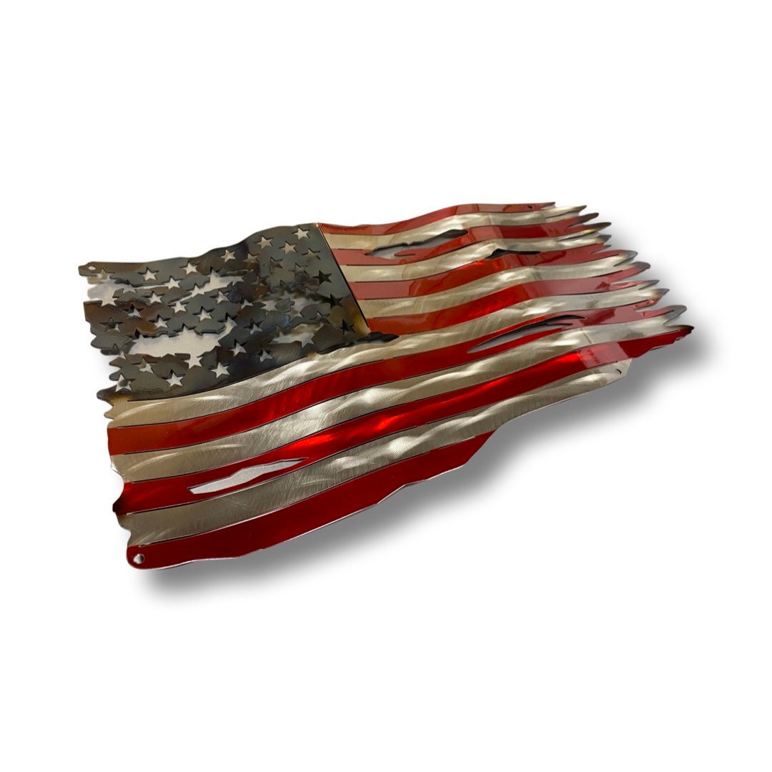 Metal American Flag, Steel Flag, Battle Worn Flag, Torn and Tattered ...