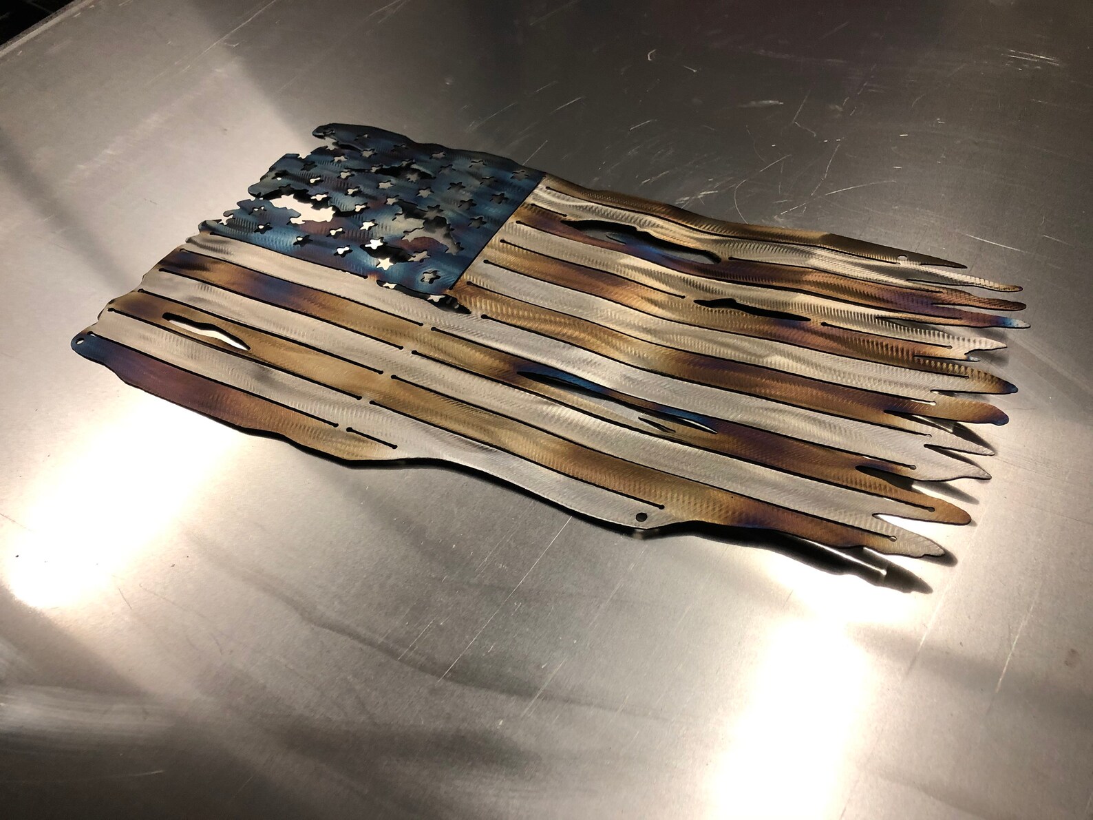 American Metal Flag / Metal Flag / Battle Worn Flag Tattered US Flag ...