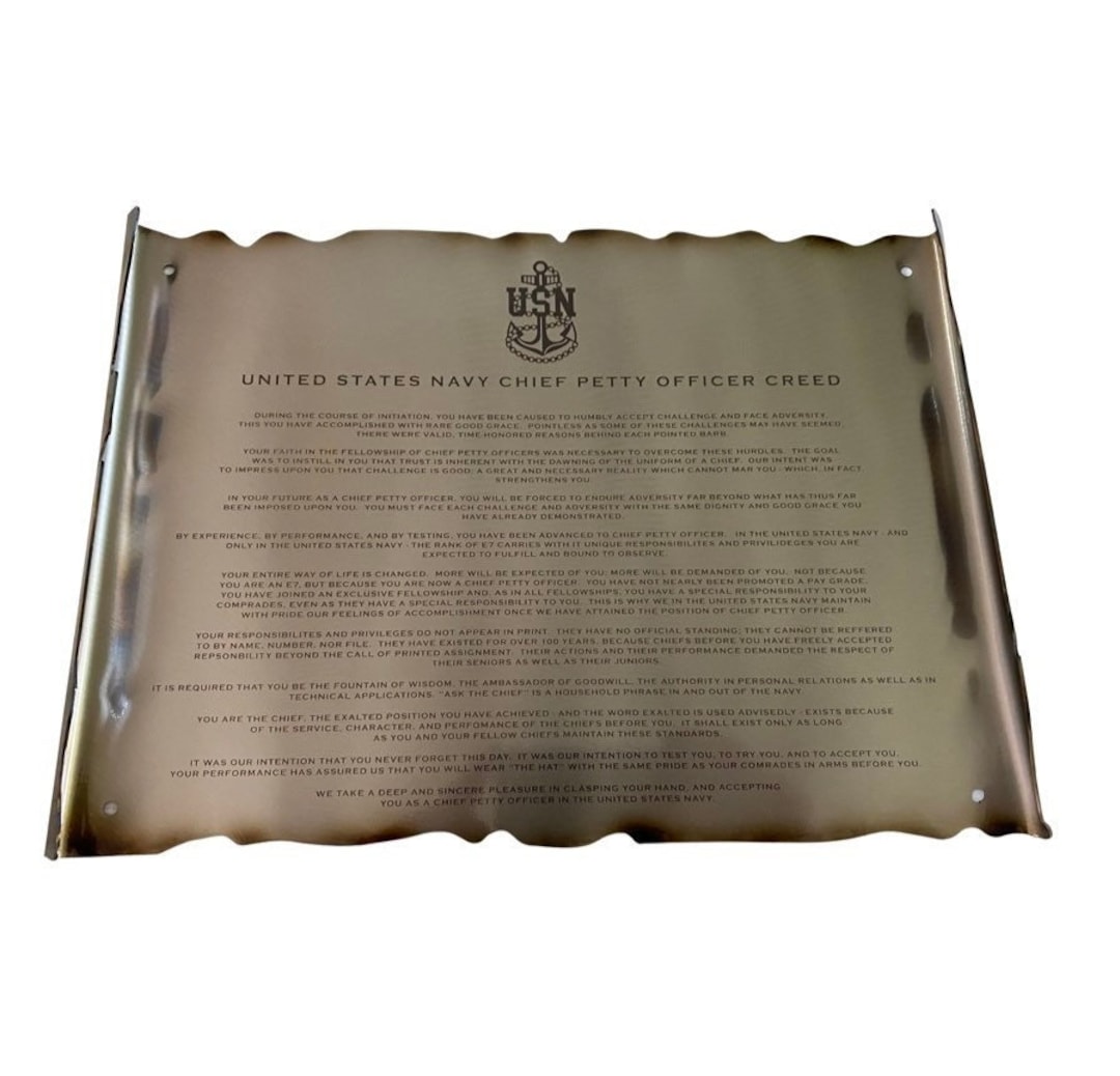 Chief Petty Officer Creed Metal Scroll, US Navy Chief Creed, Navy E7 ...
