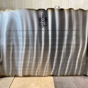 Chief Petty Officer Creed Metal Scroll, US Navy Chief Creed, Navy E7 ...