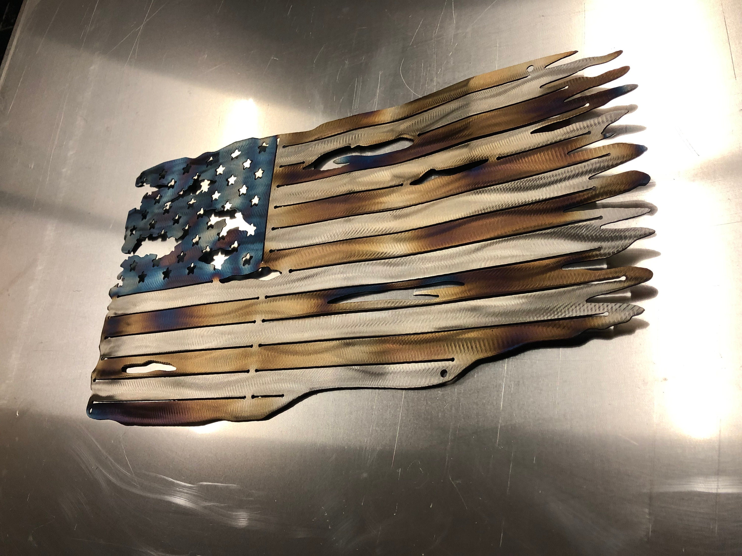 American Metal Flag / Metal Flag / Battle Worn Flag Tattered US Flag ...