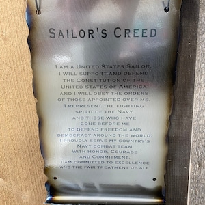 Sailor’s Creed, Sailor Gifts, US Navy Gifts, Prayer Scroll Sign, Metal ...