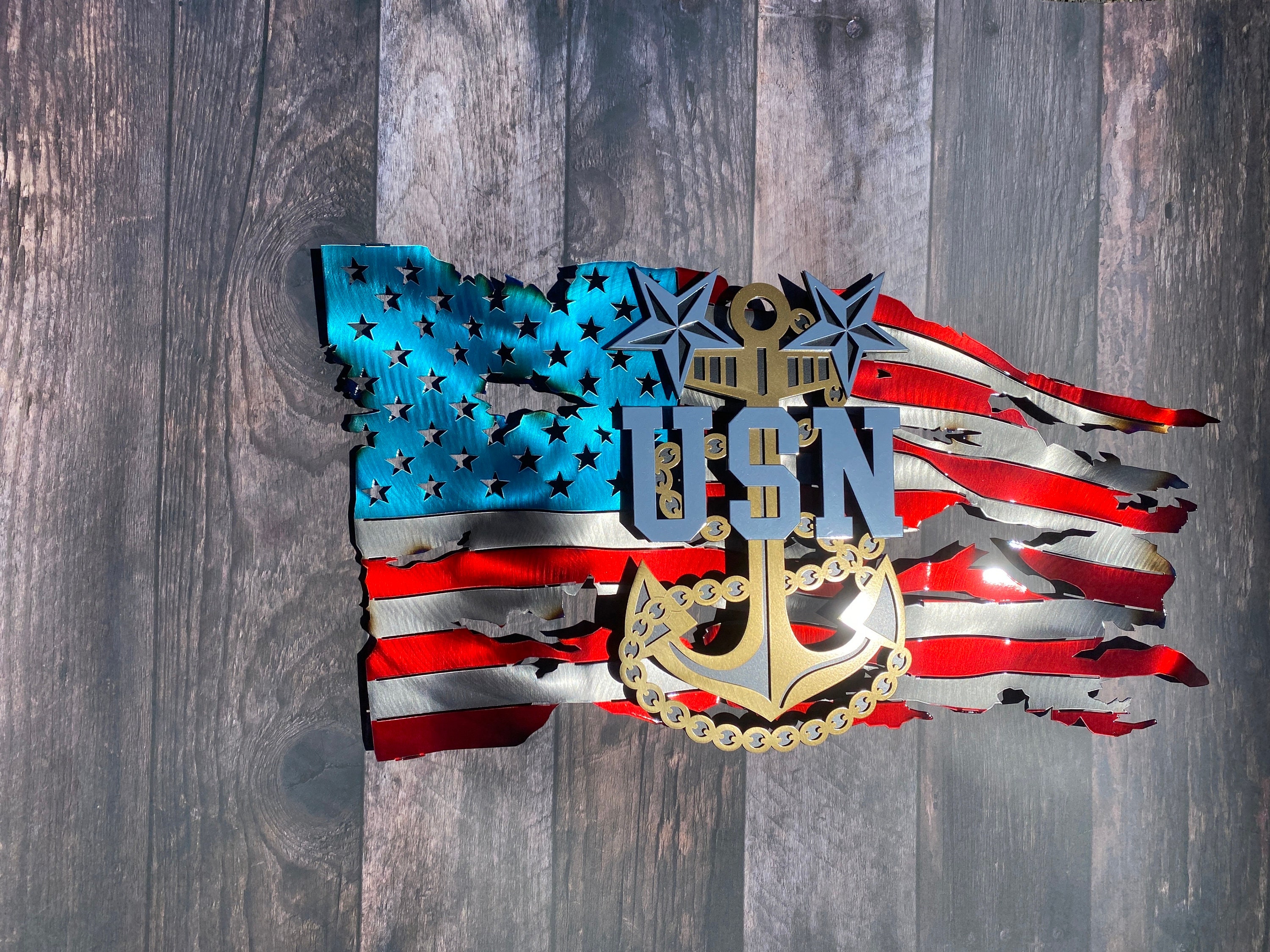 Master Chief Navy American Flag Officially Licensed, Tattered Flag, USN ...