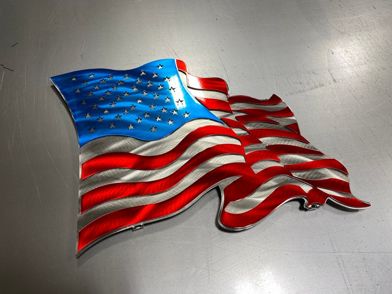 Wavy American Flag, Metal Flag, Patriotic Metal Decor, Steel Flag ...